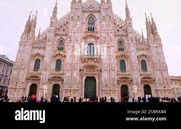Detailed view of the Duomo di Milanos stunning facade on a clear winter ...