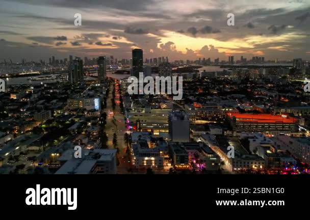 Miami Beach, South Beach. Miami Beach night skyline. Miami cityscape ...