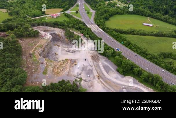 Industrial gravel quarry. Open pit mining site of limestone materials ...