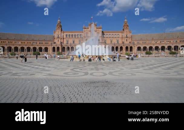 Sevilla, Sevilla - Spain - 07-02-2024: The wide, tiled Plaza de Espana ...