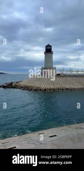 Lighthouse with a restaurant in Lustica Bay in winter time, Montenegro ...