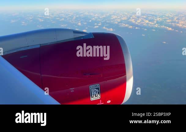 En route London to Miami, 3 January 2025: Close up view of one of the ...