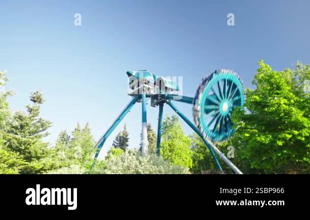 Amusement park ride big pendulum discovery thrilling ride. Cheerful ...