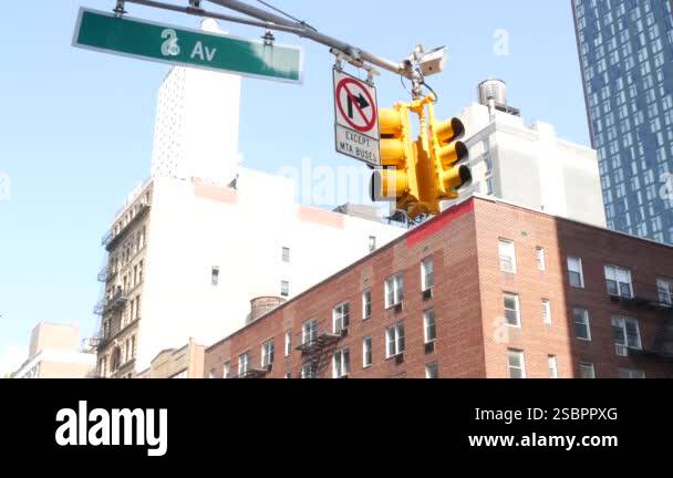 New York City crossroad, street intersection road sign. 6 Sixth ave ...