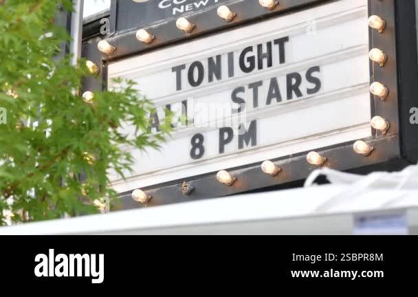 Retro marquee sign and light bulbs. Movie theater or cinema theatre ...
