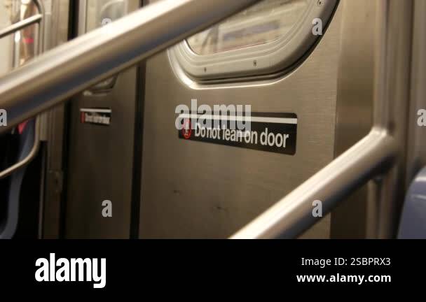 New York City subway train, inside metropolitan wagon. United States ...