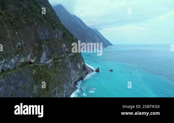 Aerial 4K footage of Qingshui Cliffs near Taroko National Park at ...