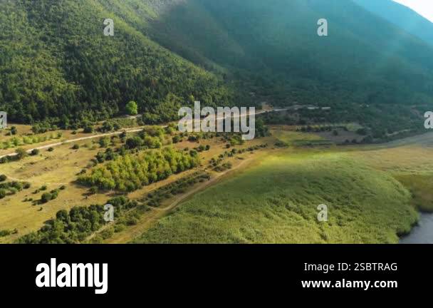 Aerial view of Stymphalia lake, located in the north-eastern part of ...