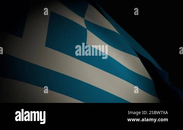 Realistic 3D animation of the Greek flag illuminated by a spotlight ...