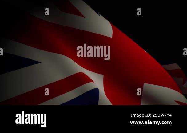 A close-up of the United Kingdom flag in a realistic 3D animation ...