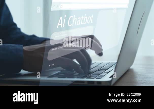 Human interact with AI artificial intelligence virtual assistant chatbot in concept of AI ...