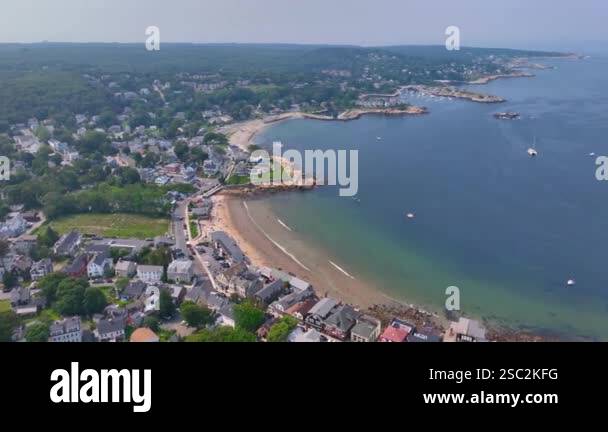 Aerial view of Front Beach and Rockport Harbor including Bearskin Neck ...