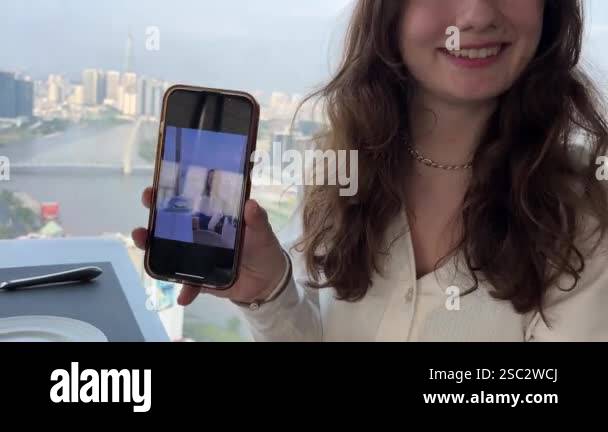 Woman use cell phone in departure terminal airport, waiting flight surf ...