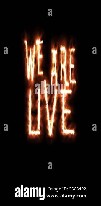 We are LIve text written with fire 3d animation Live Streaming concept ...