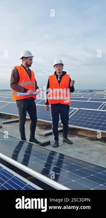 Solar panel field construction. Process of construction new solar plant ...