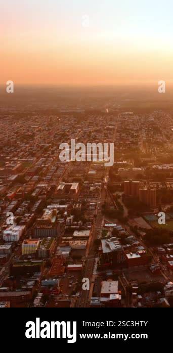Cityscape in the light of setting sun. Vast panorama of Philadelphia ...