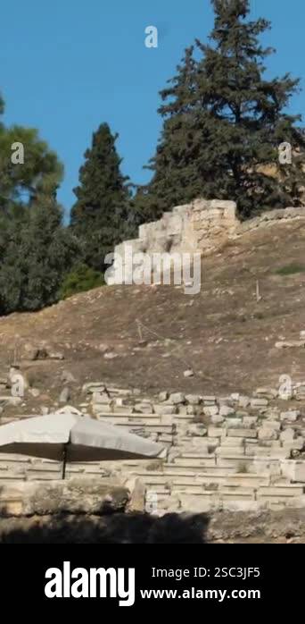Theater of dionysos Athens Acropolis Slopes in Background. sign with an ...