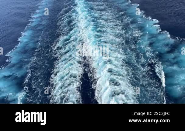 Ships Wake Cutting Through Ocean Waters Leaving Dramatic White Trail ...