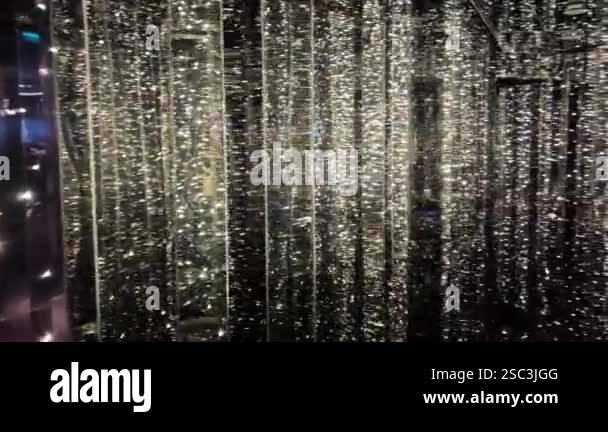 Shiny Mirror travel inside futuristic long purple psychedelic speckled ...