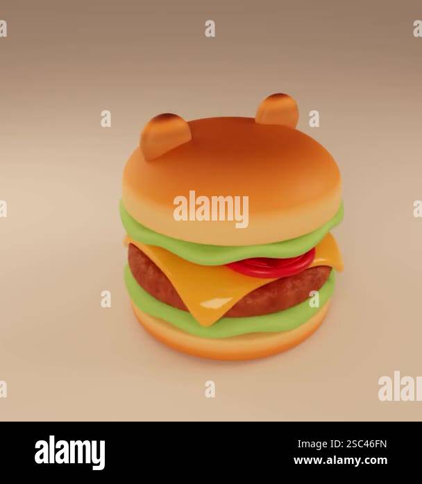 A delightful 3D animation of a bear-shaped burger rotating in place ...
