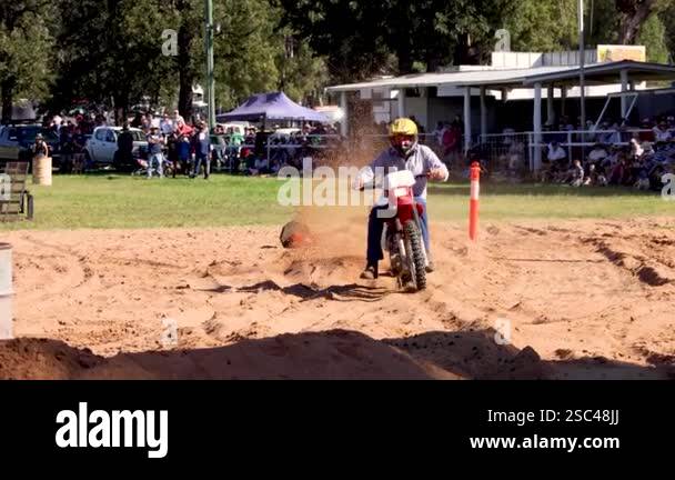 Rider maneuvers through sandy track with obstacles Stock Video Footage ...