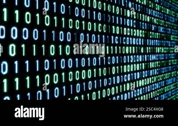 Binary code, zero and one illuminated in blue and green. Big data, zero ...