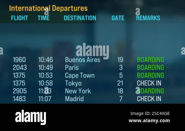 Arrival and departure board. Flights check in, boarding, last call ...