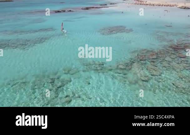 view from above of the sea and beach in greek resort, island Crete ...