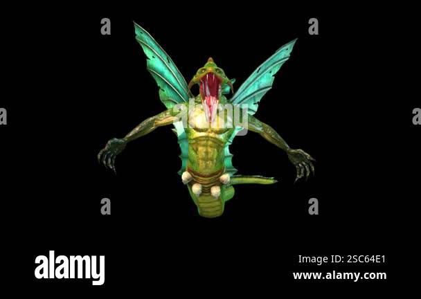 Basilisk Monster Lizard Roar Alpha Matte Front Loop 3D Rendering ...