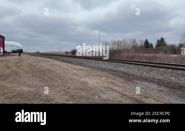 Steam train 2816 travelling across the Canadian prairies Stock Video ...