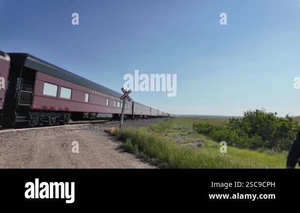 Steam train 2816 travelling across the Canadian prairies Stock Video ...