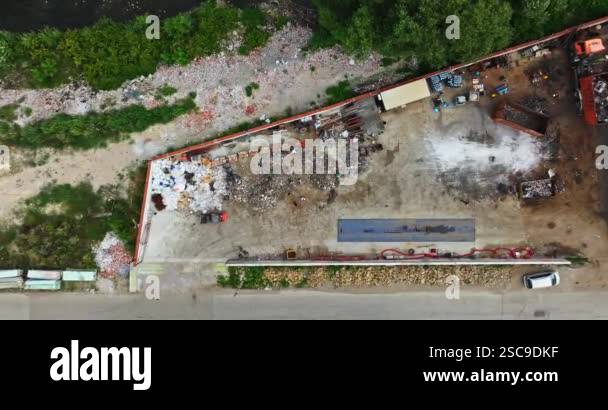 Men Sorting Trash Makeshift Recycling Compound Tropical India Drone ...