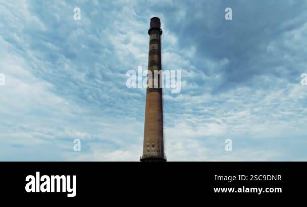 Old Soviet Eastern European Factory Power Plant Fume Chute On Cloudy ...