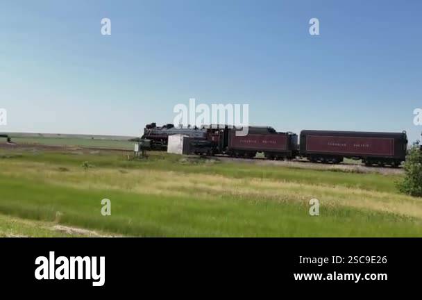 Steam train 2816 travelling across the Canadian prairies Stock Video ...