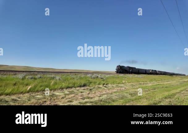 Steam train 2816 travelling across the Canadian prairies Stock Video ...