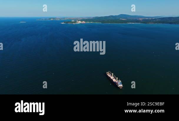 High Altitude Aerial Perspective Of Black Sea Coast Harbor Port Water ...