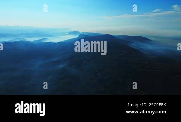 Layers Of Deep Blue Mountain Valleys Hills Cinematic Drone Orbit ...