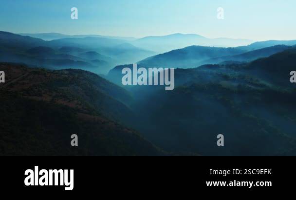 Serbian Mountain Landscape Morning Mist Over Uneven Terrain Green ...