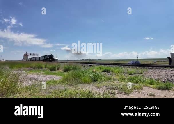 Steam train 2816 travelling across the Canadian prairies Stock Video ...