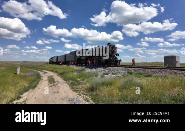 Steam train 2816 travelling across the Canadian prairies Stock Video ...