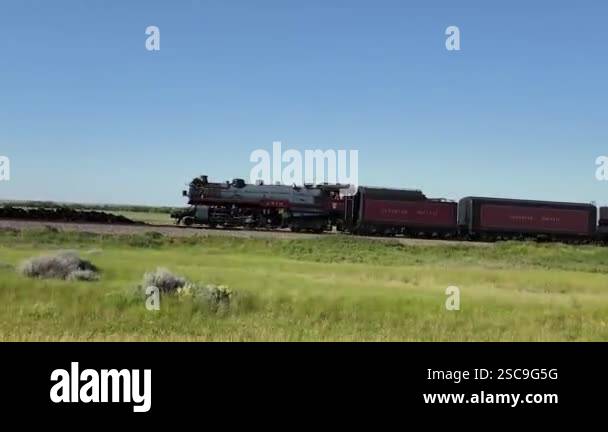 Steam train 2816 travelling across the Canadian prairies Stock Video ...