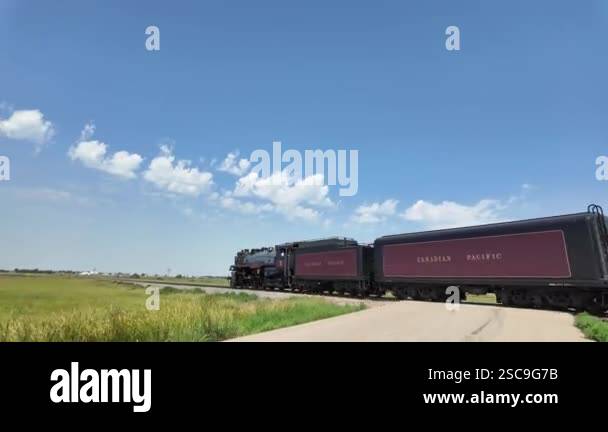 Steam train 2816 travelling across the Canadian prairies Stock Video ...