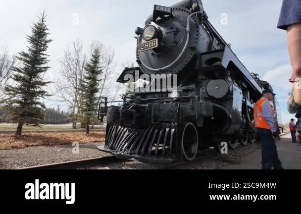 Steam train 2816 travelling across the Canadian prairies Stock Video ...