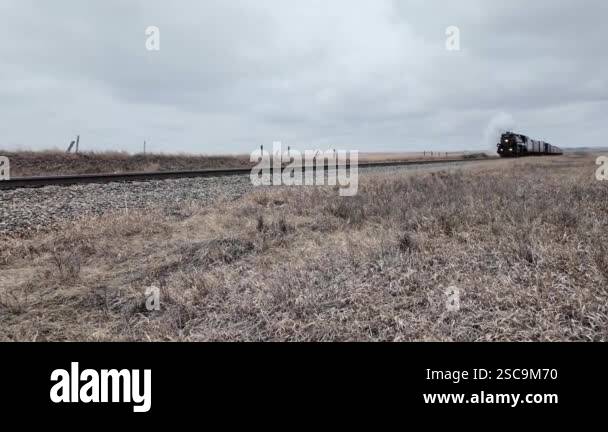 Steam train 2816 travelling across the Canadian prairies Stock Video ...