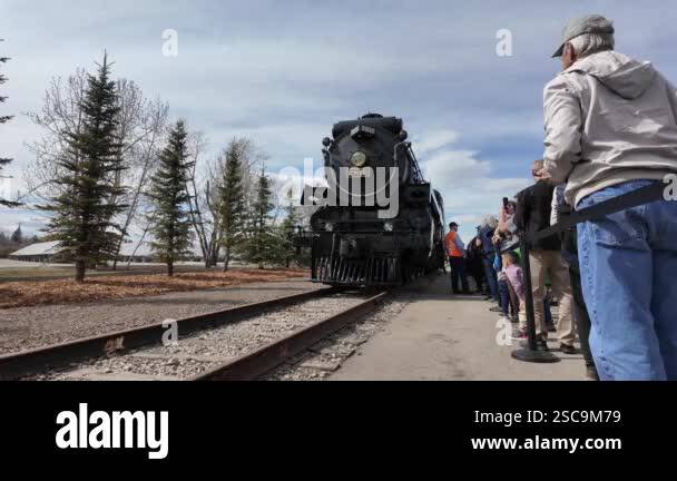 Steam train 2816 travelling across the Canadian prairies Stock Video ...
