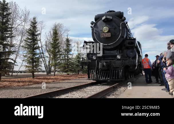Steam train 2816 travelling across the Canadian prairies Stock Video ...