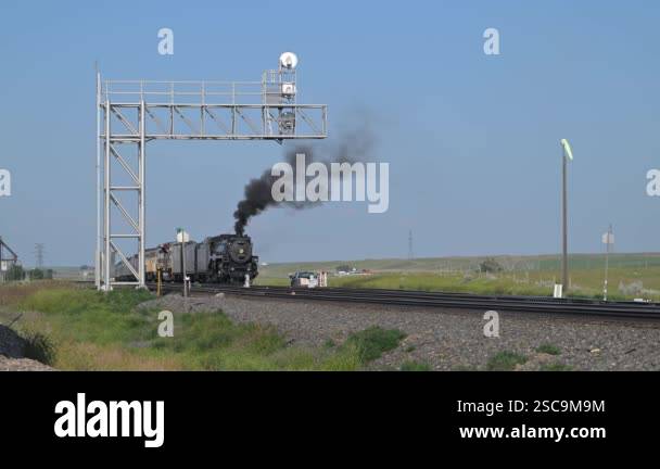 Steam train 2816 travelling across the Canadian prairies Stock Video ...