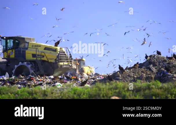 Miami, FL, USA - January 29, 2025: Stock footage Landfill compactor at ...