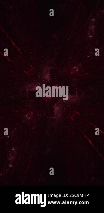 A glowing red grid network of blinking digital data lights and floating ...