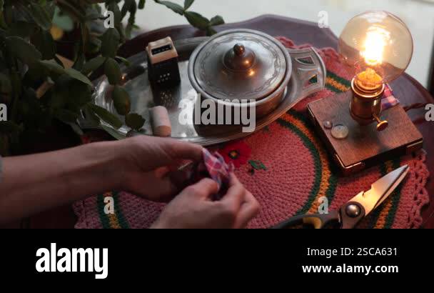 Turn inside out heart shape, smooth fabric with fingers closeup. Stuff ...